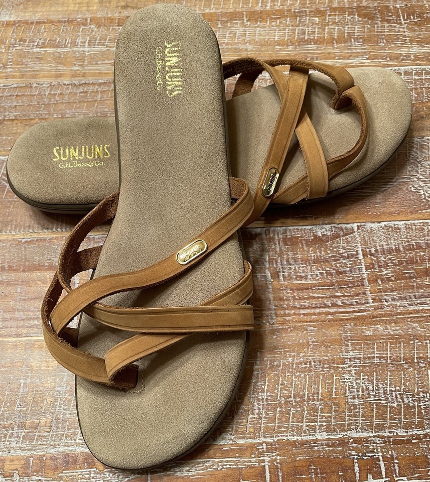 GH Bass SUNJUNS TAN BROWN LEATHER SHARON STRAPPY FLATS SANDALS FLIPFLOPS 10 WW | eBay