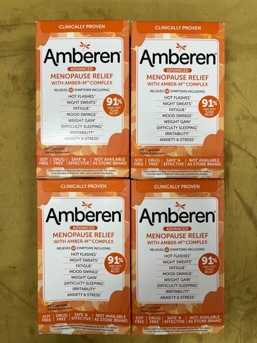 4 New Amberen Advanced Menopause Relief w Amber-M Complex - 60 Capsules ...