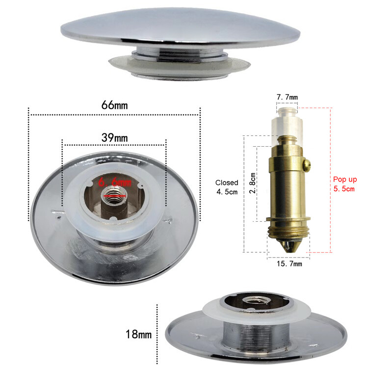 Chrome Click Clack Basin Waste Pop Up Bath Sink Push Button Plug Bolt ...