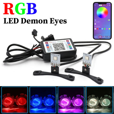 2x RGB LED Demon Devil Eyes Halo Ring APP BT Control Headlight ...