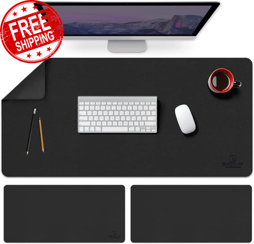 PU Leather Keyboard and Mouse Pad Black,Large Dual-Sided Office Desk ...