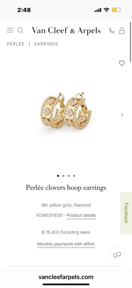 Van Cleef & Arpels Perlee Clovers Hoop Earrings 18K Yellow Gold Diamond ...