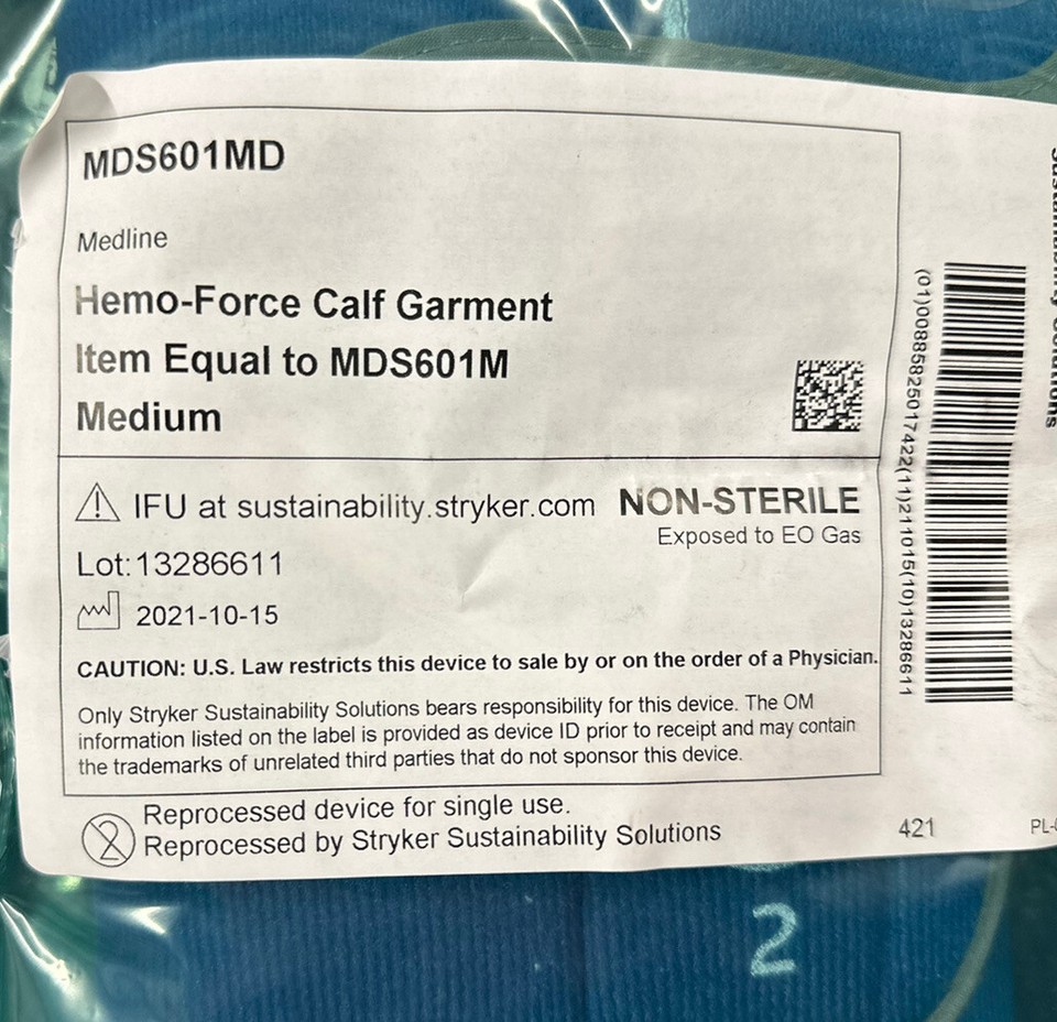(1 Pair) MEDLINE Stryker MDS601MD Medium Hemo-Force DVT Calf Sleeves ...