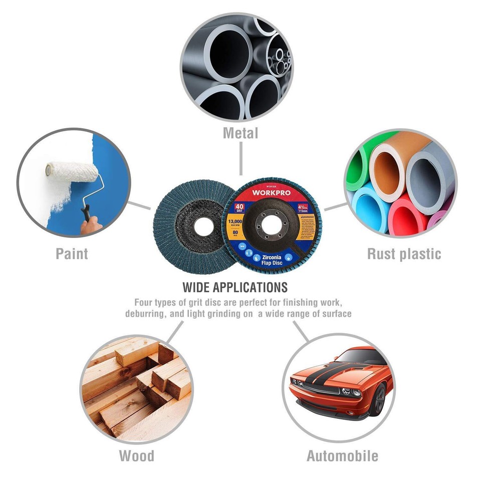 WORKPRO 20PCS 4.5-in Flap Disc Arbor Size 7/8" T29 Zirconia Abrasive ...