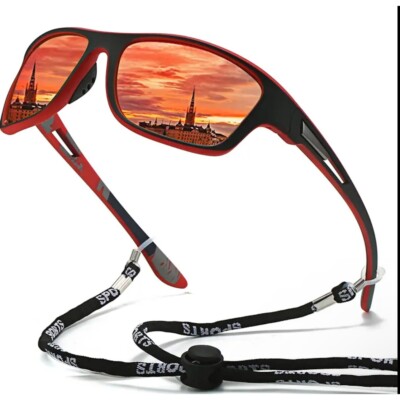 Sport Polarized Sunglasses Red Fire Mirrored Lens Driving Fishing ...