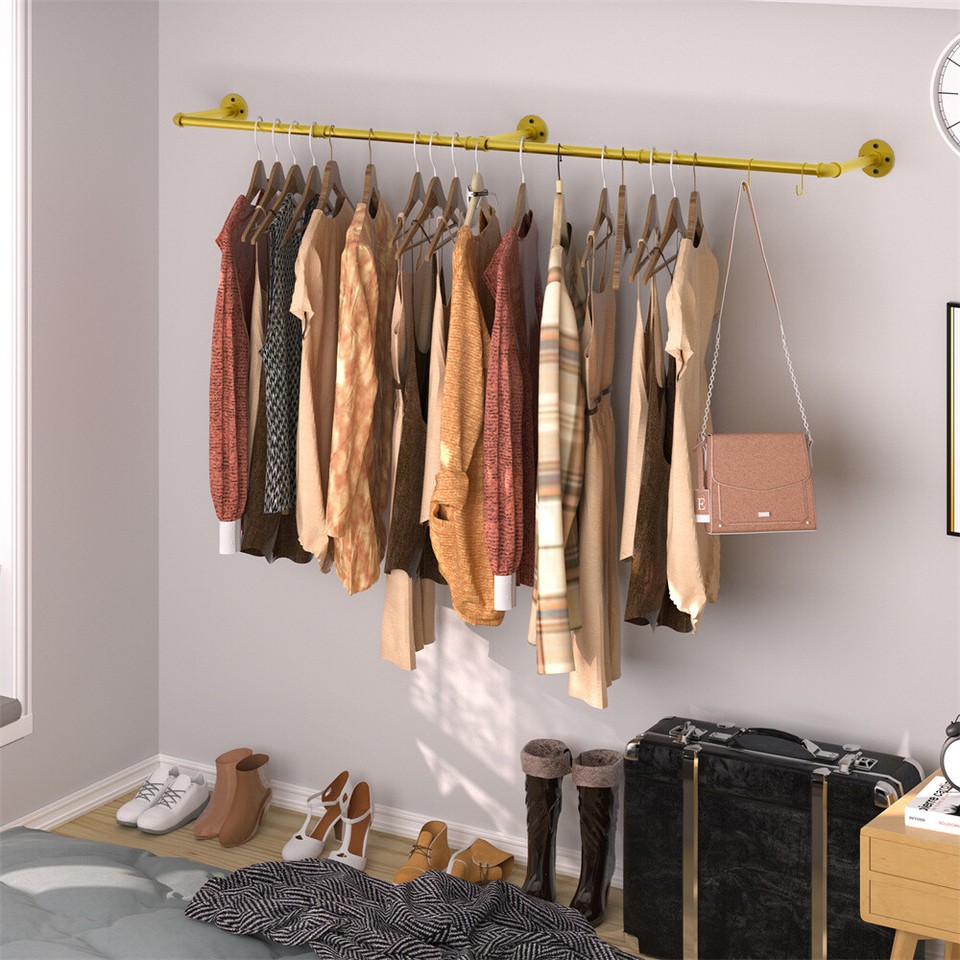 Industrial Pipe Clothes Rail 180cm Long Wall Mounted Garment Rack ...
