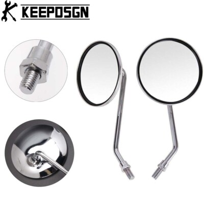Pair Round Chrome Motorcycle Mirrors M10 10mm Thread Rear Side View ...