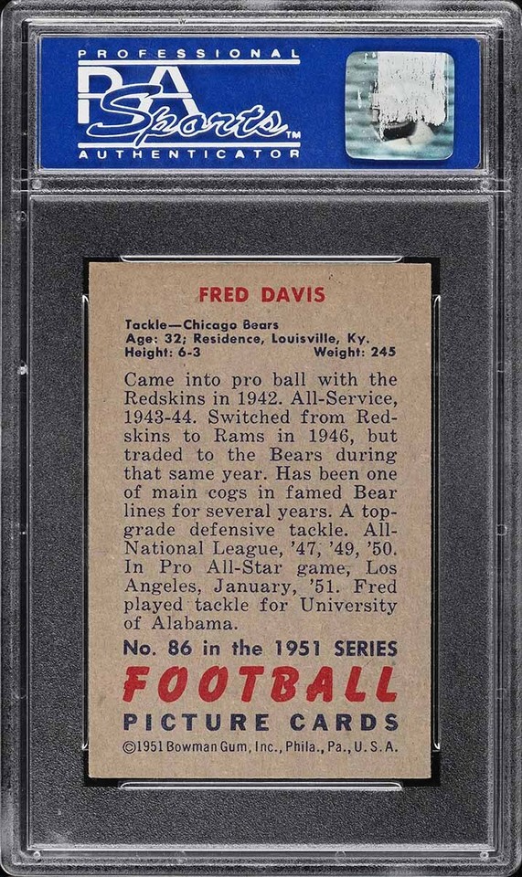 1951 Bowman FB Card # 86 Fred Davis Chicago Bears PSA 8 NM-MT | eBay