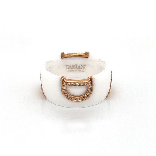 Damiani D Logo Diamond White Ceramic 18k Rose Gold Band Ring - Size 7 ...