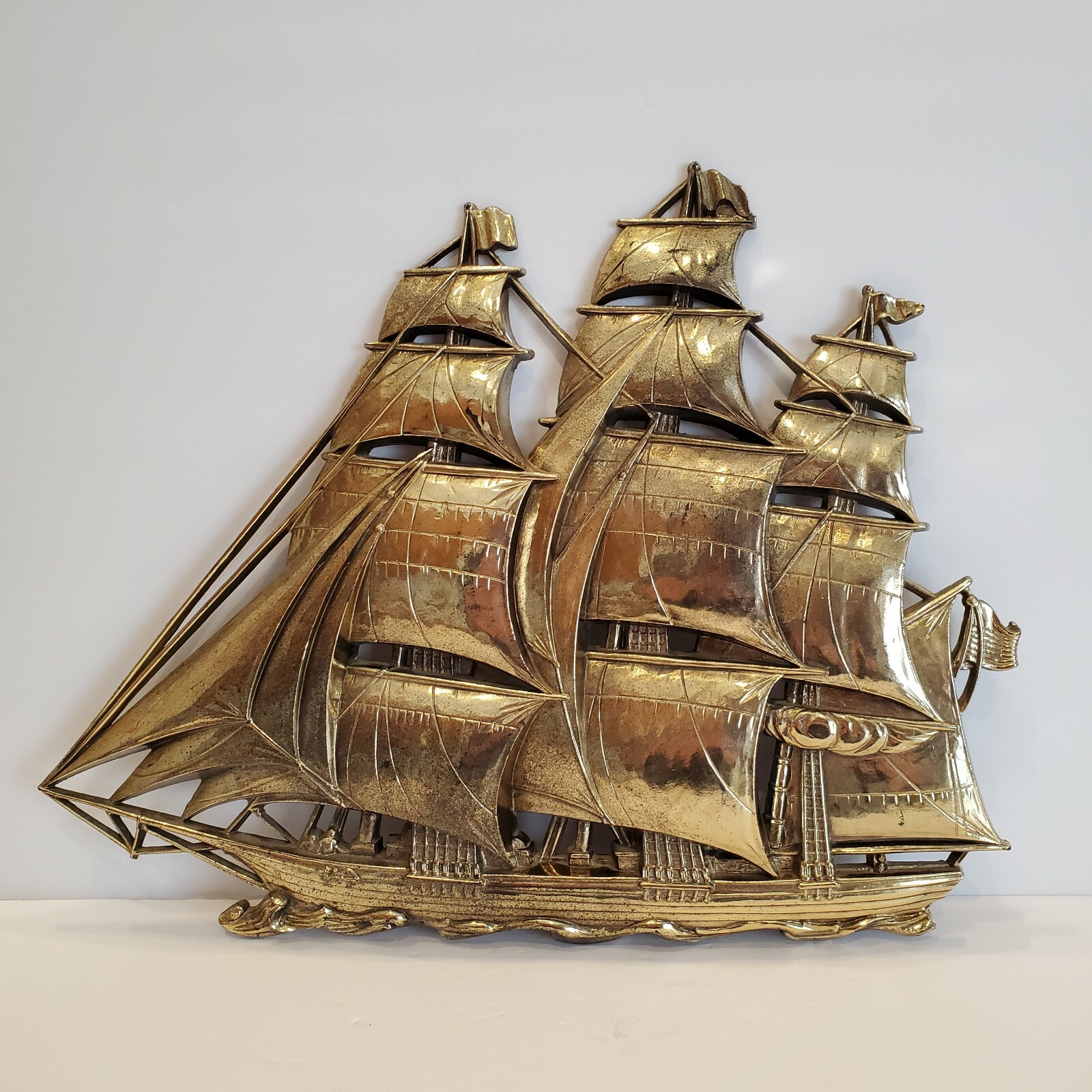 Vintage Syroco Inc Gold Molded Plastic Sail Boat Schooner Wall Hanging ...