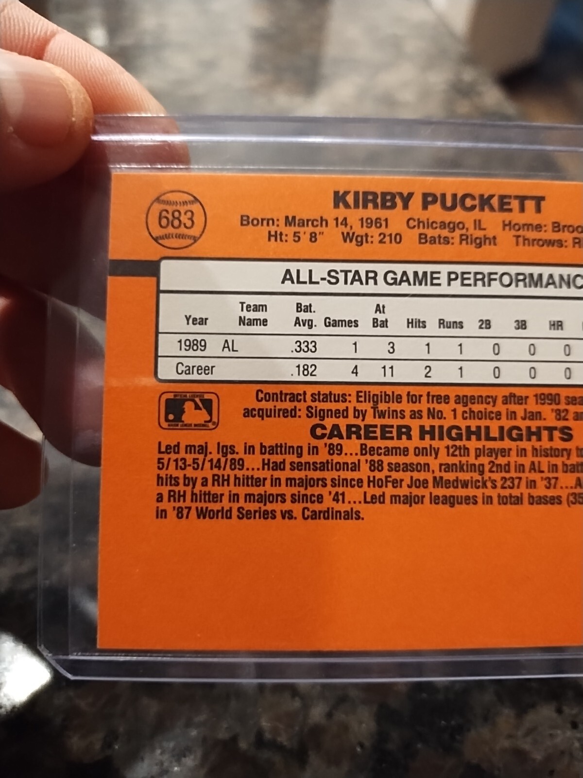 **RARE ERROR CARD** 1990 Donruss Kirby Puckett HOF All-Star - Errors ...