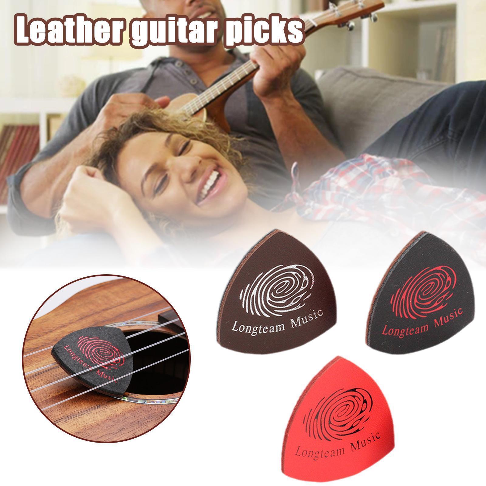 3pcs Genuine Leather Guitar Picks Ukulele Bass Plectrum Pick Colorful ...