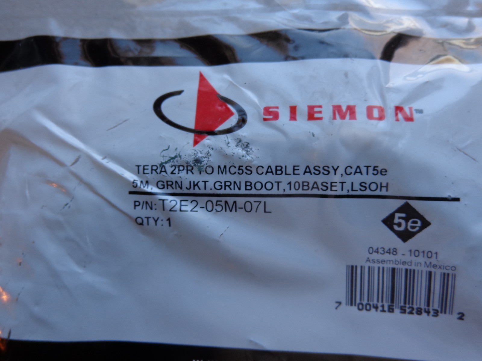 SIEMON T2E2-05M-07L TERA 2PR MC5S CABLE ASSY CAT5e 5M,GRN JKT GRN BOOT ...