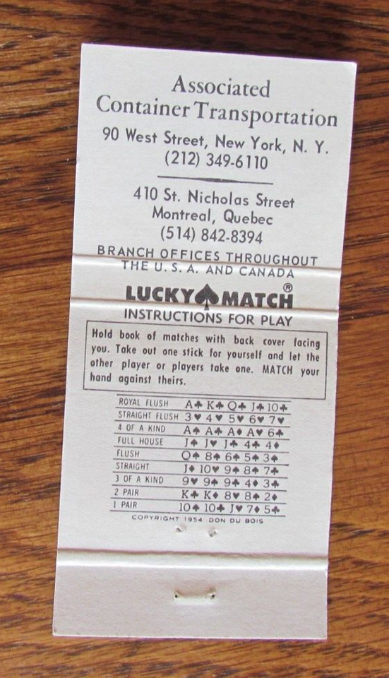 ASSOCIATED CONTAINER TRANSPORTATION TRUCK MATCHBOOK COVER: NEW YORK ...