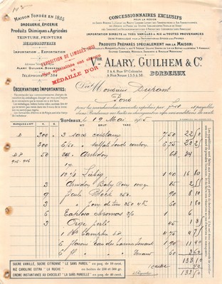 1905 DROGUERIE EPICERIE PRODUITS CHIMIQUES ET AGRICOLES VEUVE ALARY ...