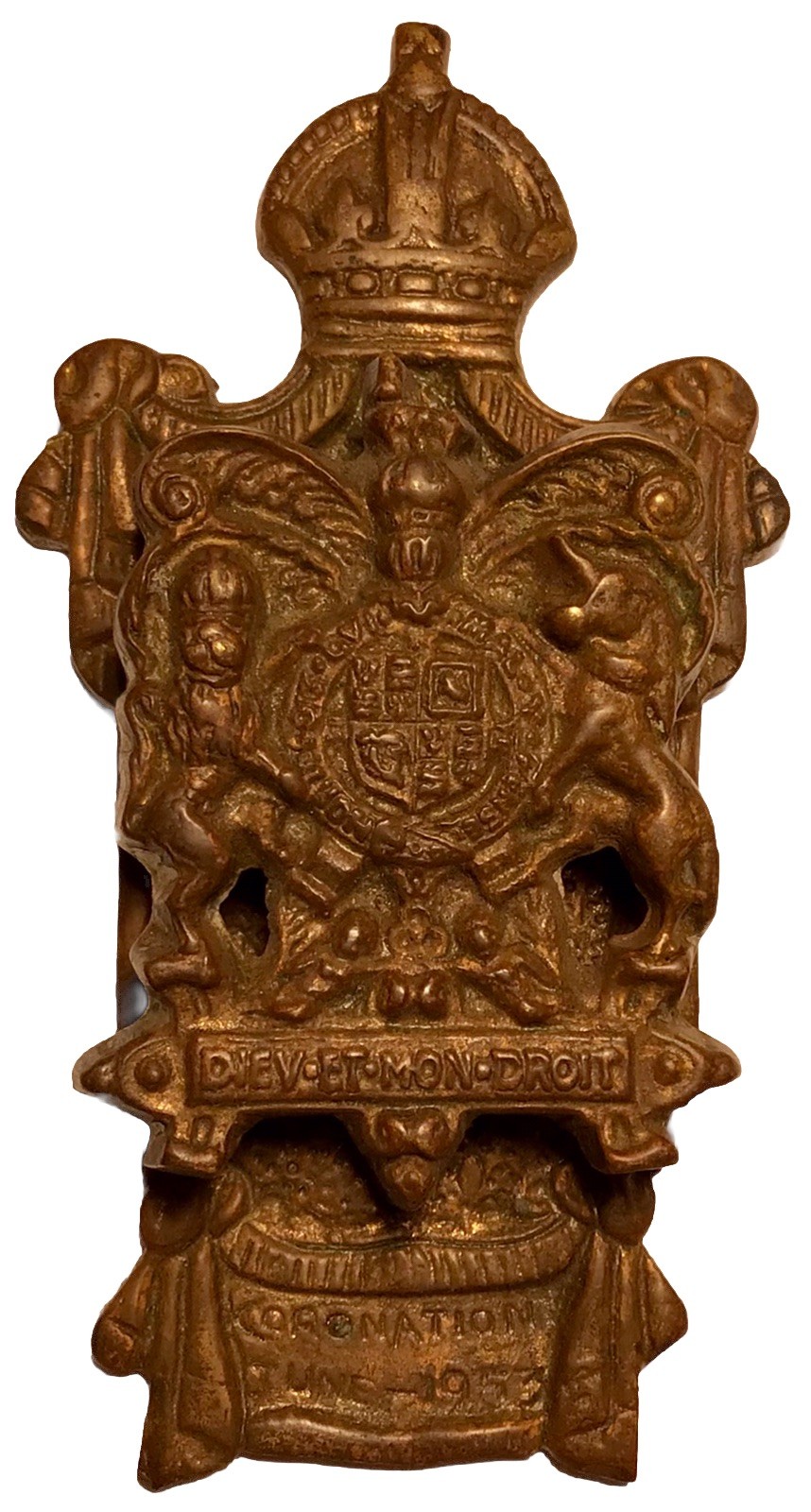 Brass Door Knocker Royal Coat of Arms 1953 Coronation of Queen ...