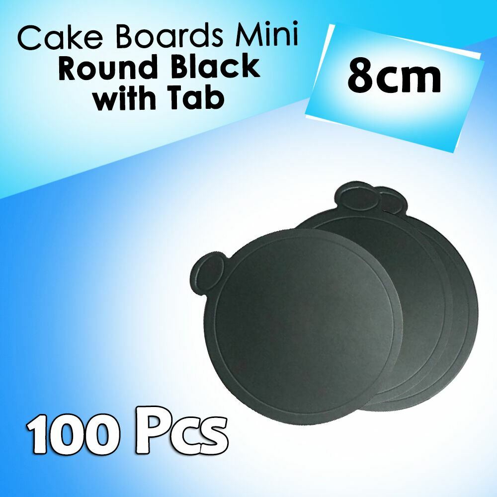 Cake Board Mini Round Black Tab 100Pk 8Cm Display Cupcake Slices Cake ...