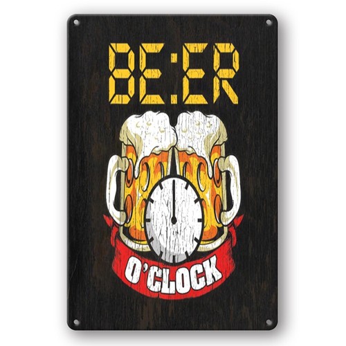 3X Tin Sign BEER O’CLOCK TWO BEER CUPS TIME BAR Rustic Decorative ...