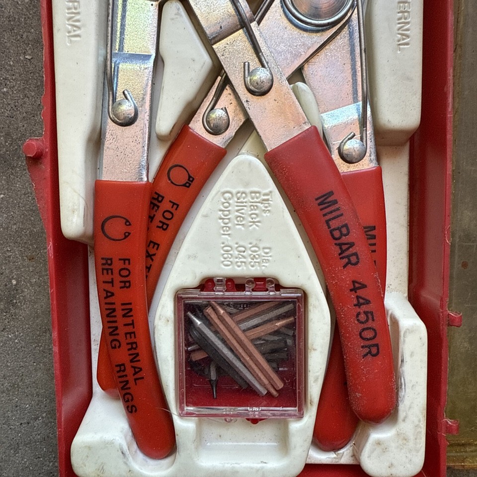 MILBAR Retaining Snap Ring Pliers Kit 4450R 4460r w/Tips in Case Kit ...
