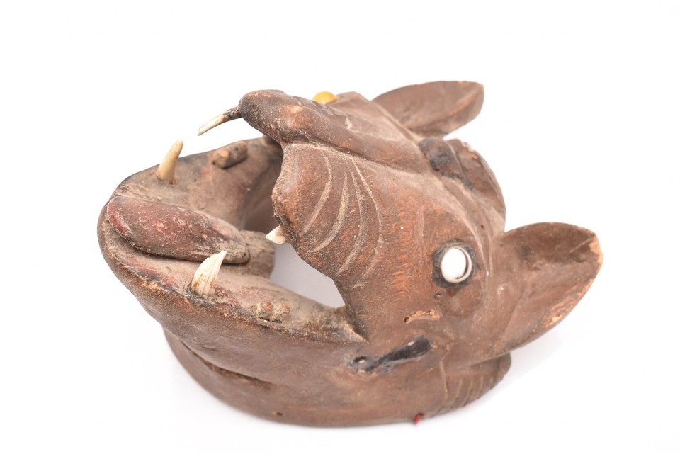 African Zoomorphic Chewa WOLD Dog Mask Carved Wood Face Inlaid Eyes ...