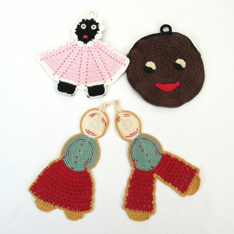 VTG Handmade Face Hanging Potholder People Patchwork Embroidered ...