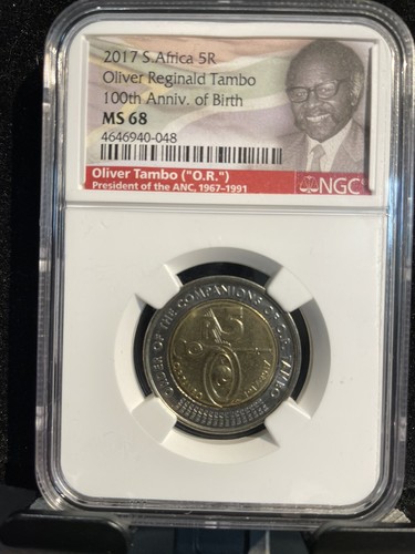 2017 S. Africa 5 Rand- NGC MS68 PL Oliver Reginald Tambo 100th Anniv ...
