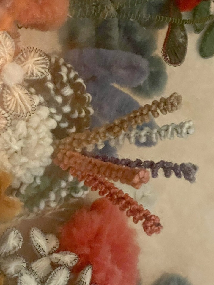 LARGE Antique Victorian WOOL WORK FLORAL & FERN Folk Art Deep Well ...