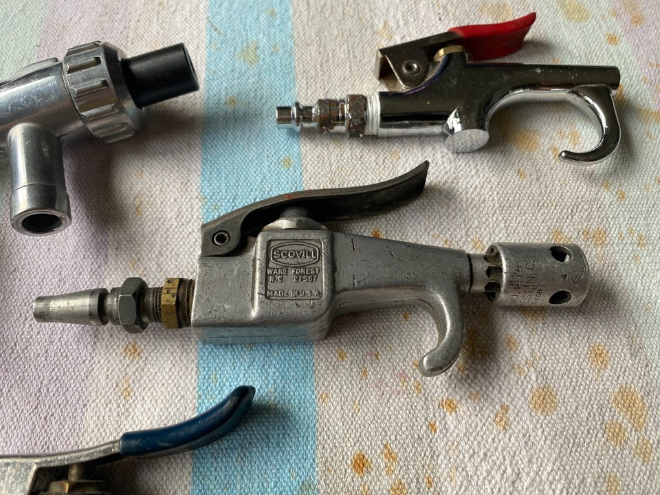 4 Vintage Blow Guns - Coil Hose Air Safety & Scovill #1474 w/Aerator ...