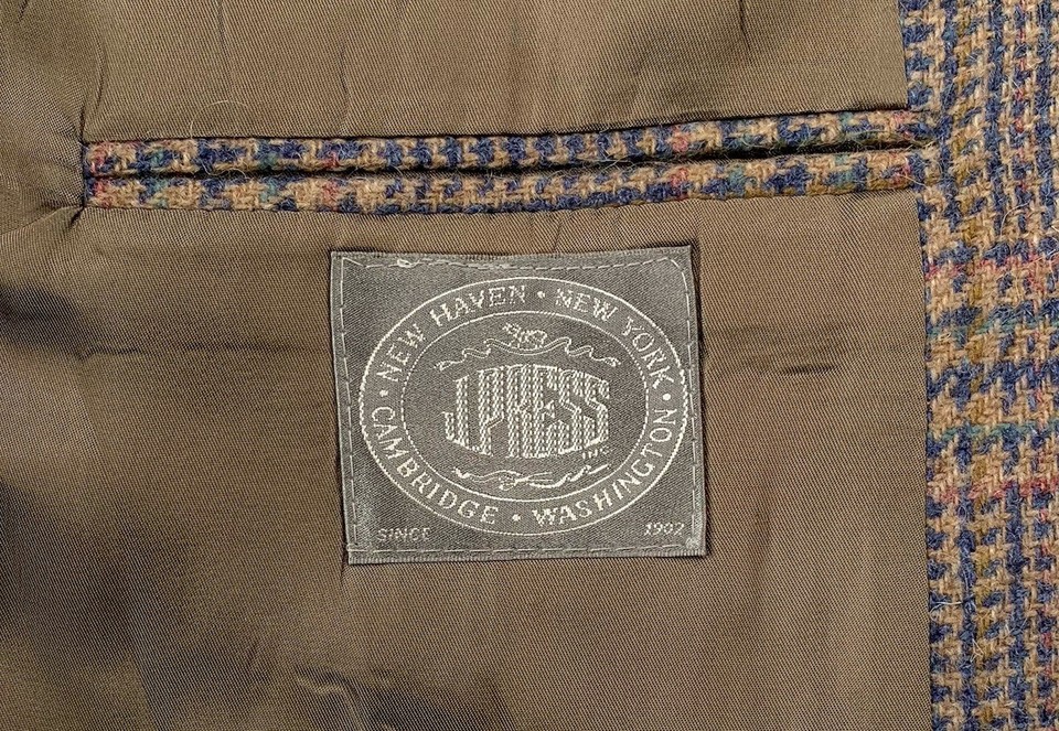 1980's 44 S J Press " Donegal Mist " Brown & Blue Glen Plaid Knit Tweed ...