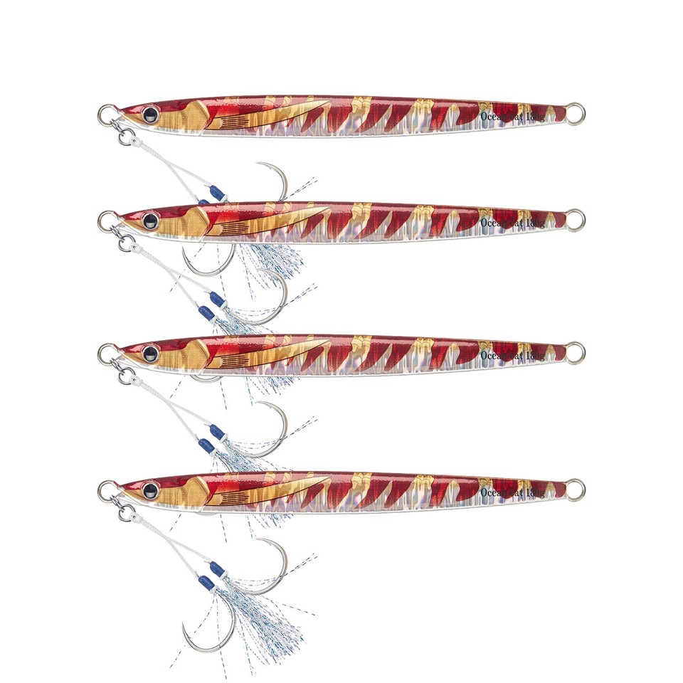 OCEAN CAT 4 PCS Comboset Flat Fall Jigs Fishing Lures Mixed Color Bait ...