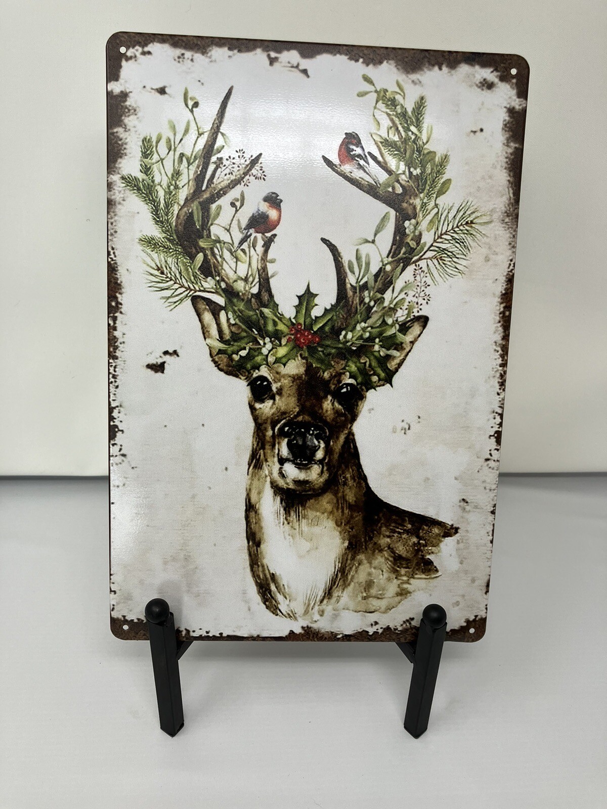 Christmas Mistletoe Deer Metal Art Mantle Layering Decor Holly Antlers ...