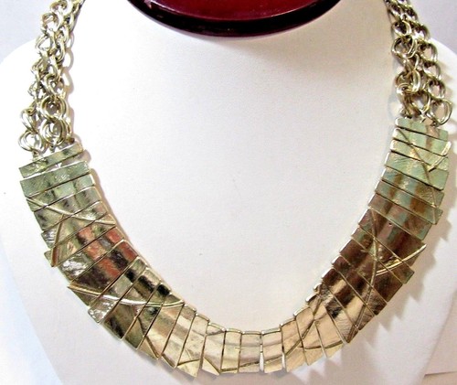 VINTAGE 1980'S RUNWAY STATEMENT TEXTURED SHIMMERY NECKLACE CHAINS ...