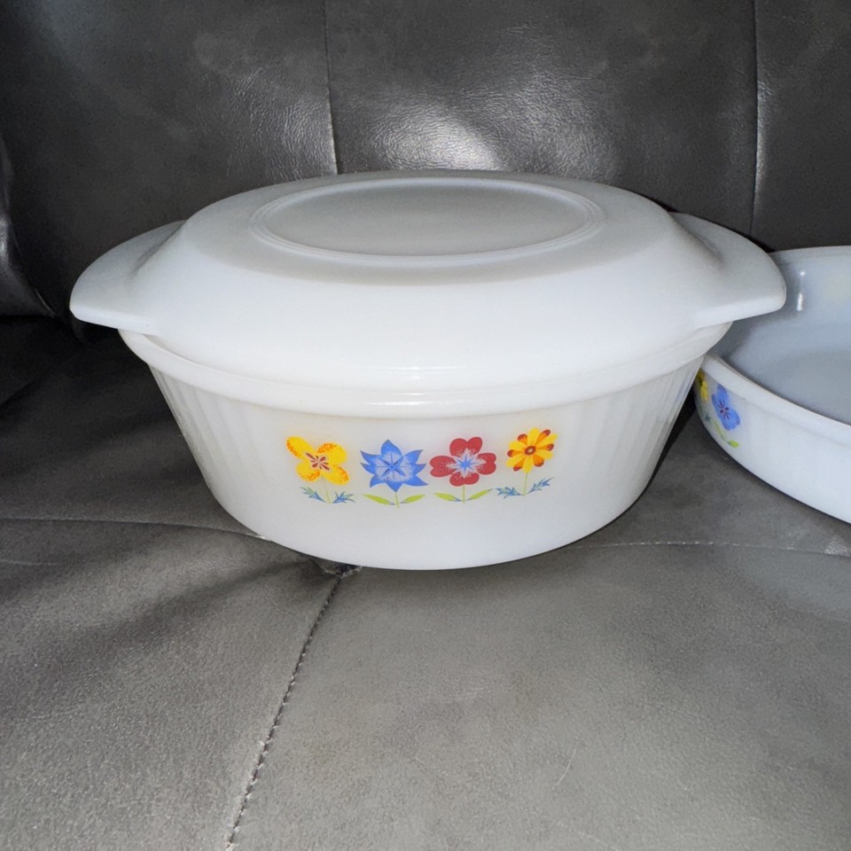 2 Phoenix Opalware Casserole Dish Serving Bowl Glass Vintage Floral ...