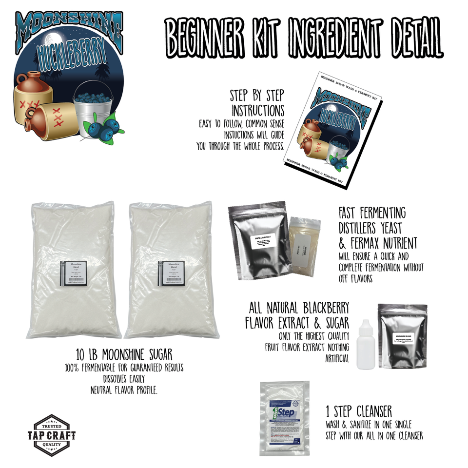 TAPCRAFT Huckleberry Moonshine Recipe Kit Home Distilling - 5 gal Sugar ...