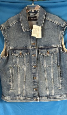 Calvin Klein Jeans Denim Trucker Vest Mens Medium Cut Off Jacket Style ...