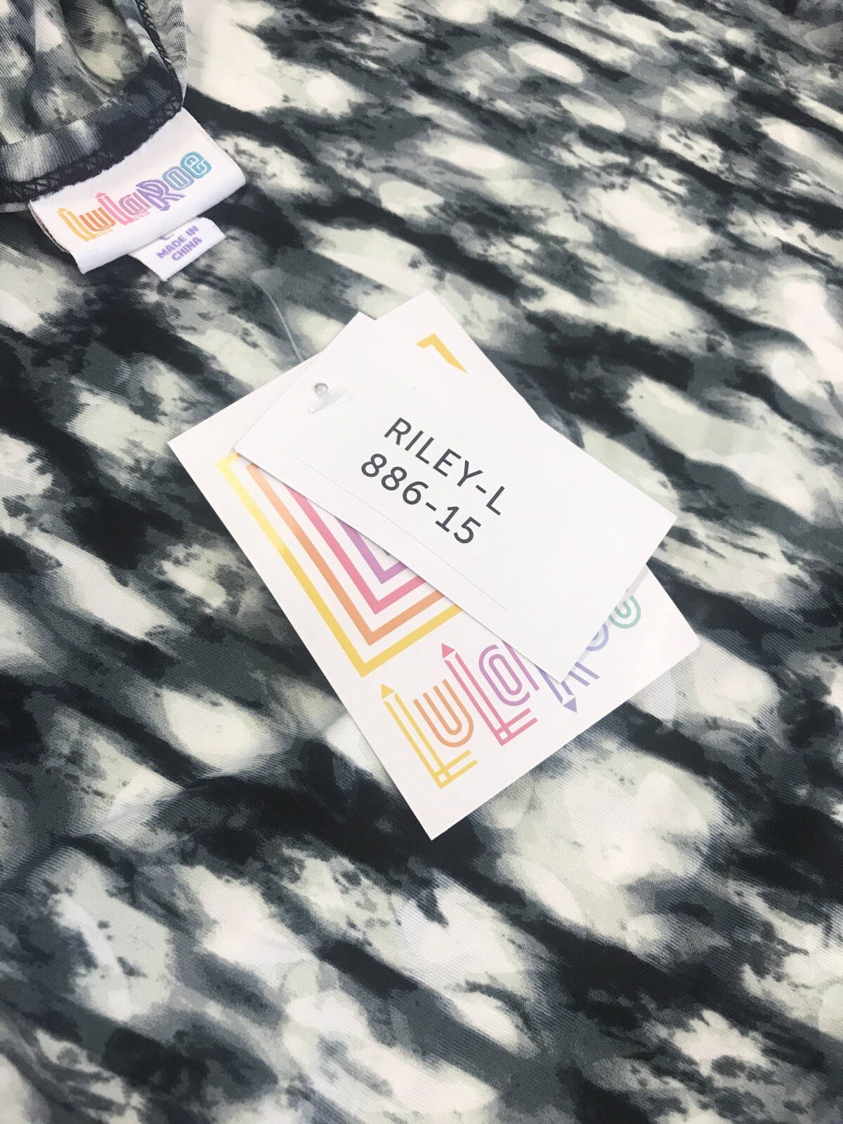 LuLaRoe Riley Empire Waist Midi Dress Large Black White Gray Camouflage ...