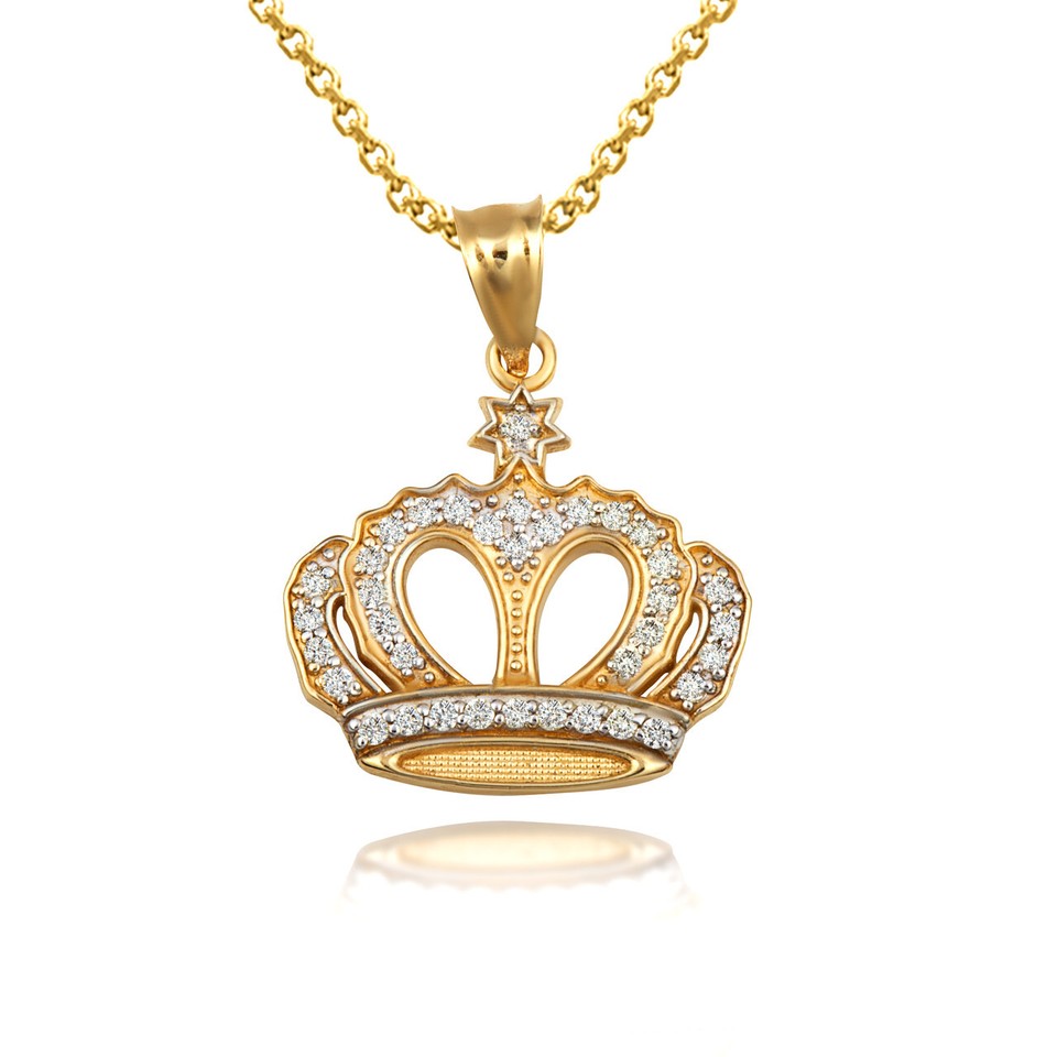 Gold Royal Princess CZ Heart Crown Pendant Necklace | eBay