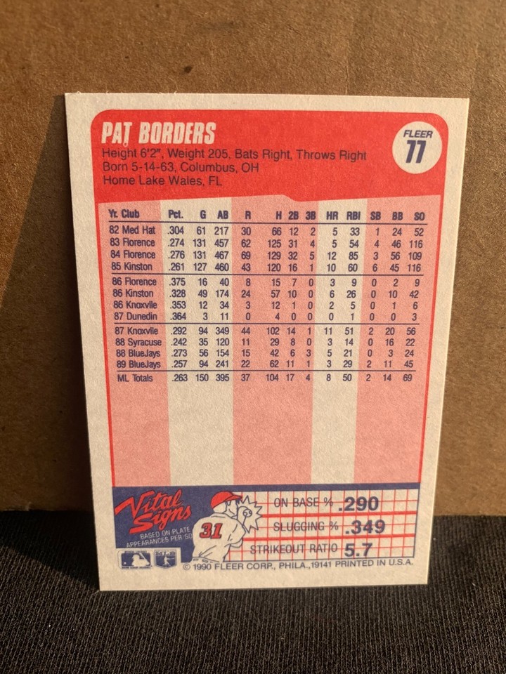 1990 Fleer Baseball Card Toronto Blue Jays Pat Borders | eBay