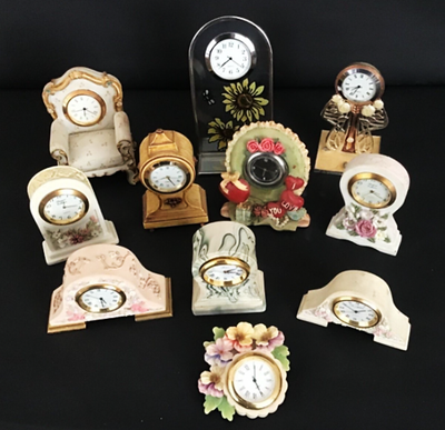 Vintage Miniature Porcelain/Glass/Plaster Mantle Clocks Various Options ...