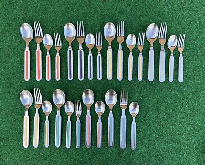 Fiesta Stainless Cycles Striped Flatware 27 Pcs Spoon Forks | eBay