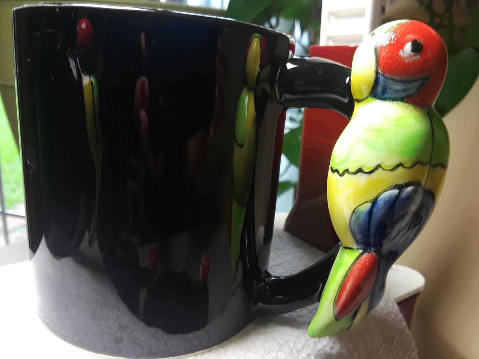 Vintage set of 4 Ceramic Coffee Tea Mug Cup Black with Parrot on handle ...
