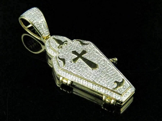 2Ct Round Cut Lab Created Diamond RIP Box Casket Pendant 14K Yellow ...