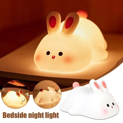 USB Rechargeable Big Face Rabbit Patting Night Light Cute Bunny Bedside ...