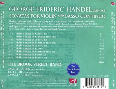 THE BROOK STREET BAND HANDEL: SONATAS FOR VIOLIN AND BASSO CONTINUO NEW ...