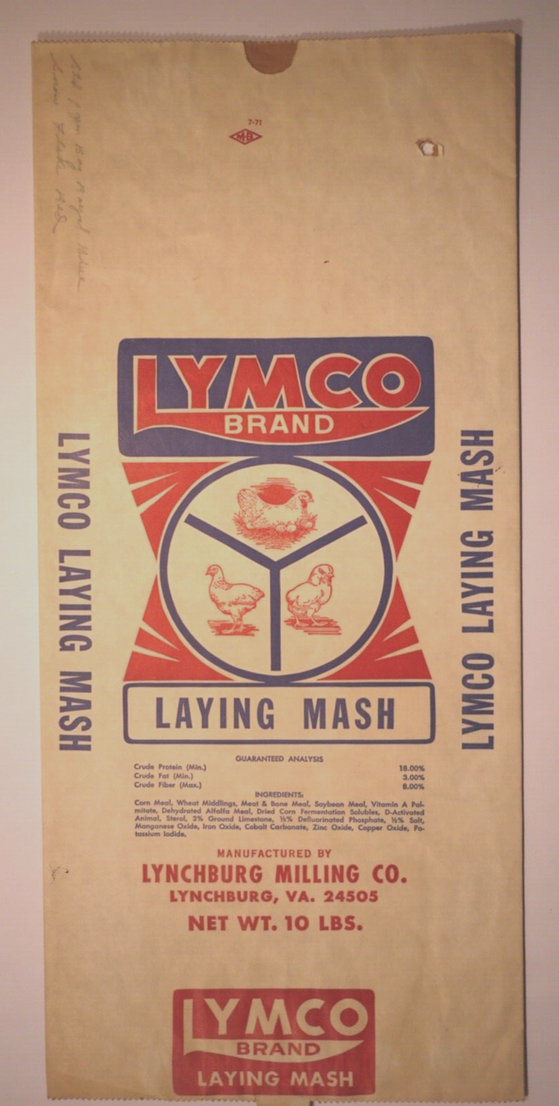 LARGE Vintage Paper Sack Bag - LYMCO LAYING MASH, LYNCHBURG MILLING, VA ...