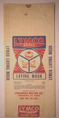 LARGE Vintage Paper Sack Bag - LYMCO LAYING MASH, LYNCHBURG MILLING, VA ...