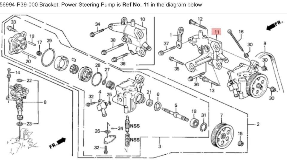 92-96 Prelude Si Bracket Power Steering Pump Mounting Holder Support ...