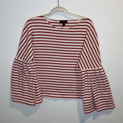 J Crew Nautical Top Shirt Red White Stripe Long Wide Bell Sleeve Cotton ...