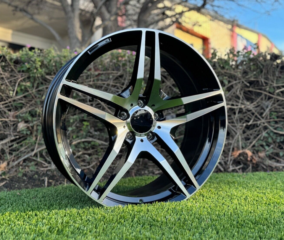 19x8.5 Squared 5x112 Black Machined Wheels For Mercedes Benz | Set of 4 ...