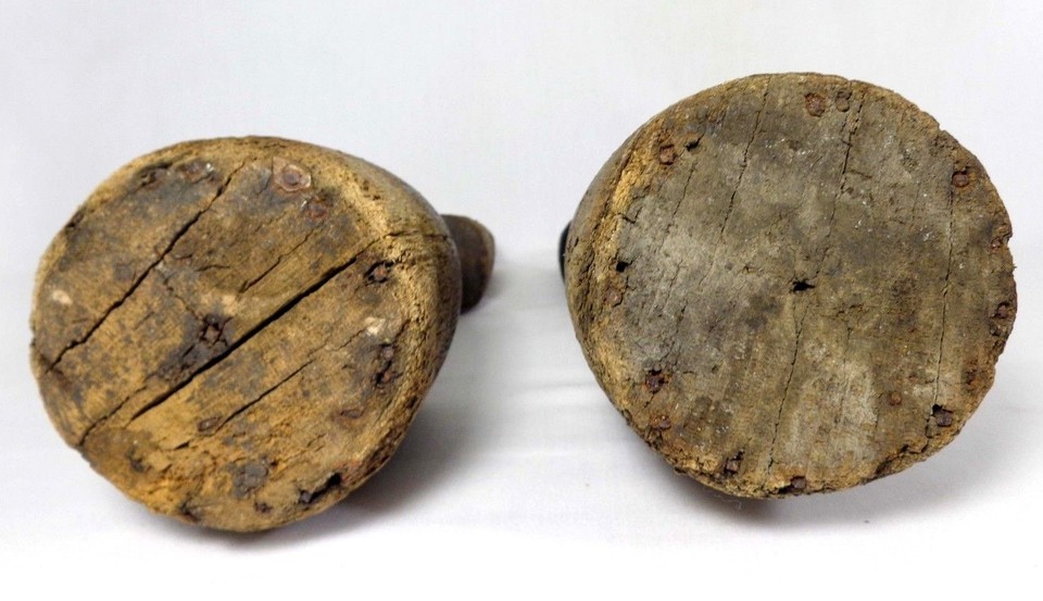 19TH C PAIR ANTIQUE PRIMITIVE HAND CARVED WOODEN SEAM RUBBER SAIL ...